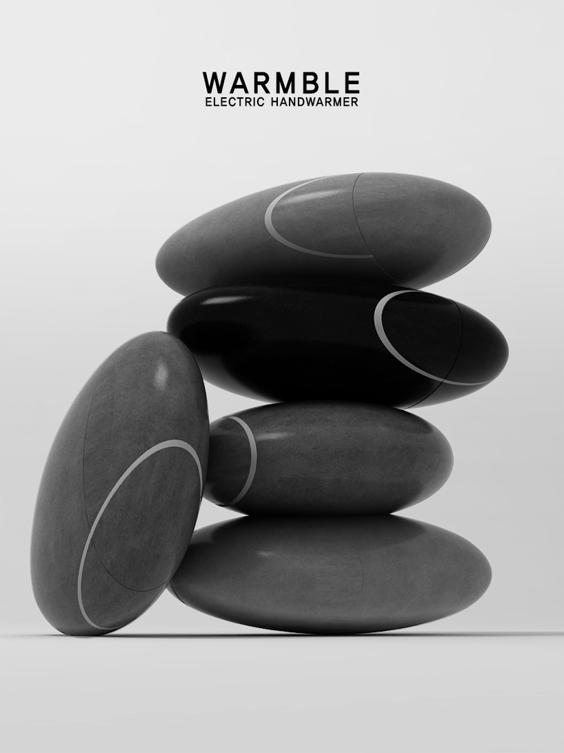 warmble pebble shape electric handwarmer | designboom.com