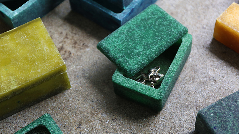 yosuke matsushita coats sponges in melted resin to form solid cases