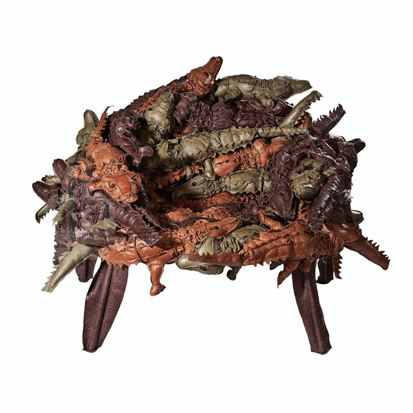 stuffed leather alligator sofa + chair by campana brothers