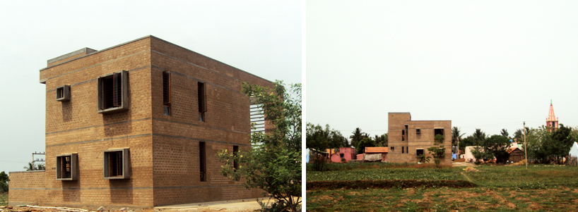 noel jerald v applies mud blocks to gnana illam residence in india