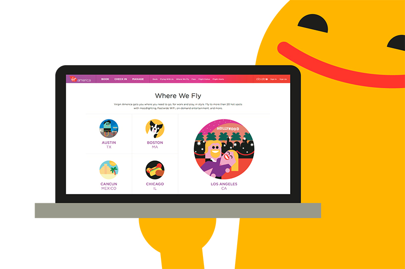 illustrations for virgin america website by build
