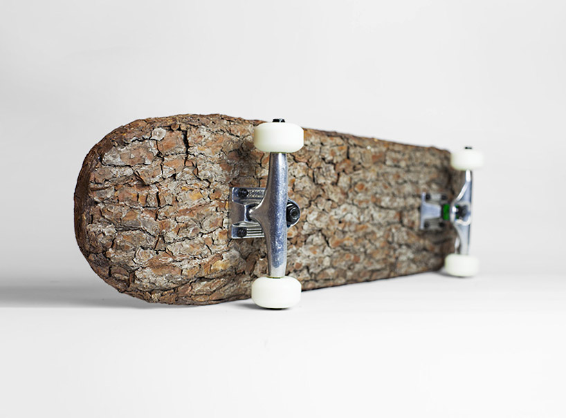 christophe guinet uses tree bark in the making of natural skateboard