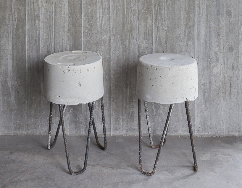 concrete HRS stools made of recycled materials found at construction sites