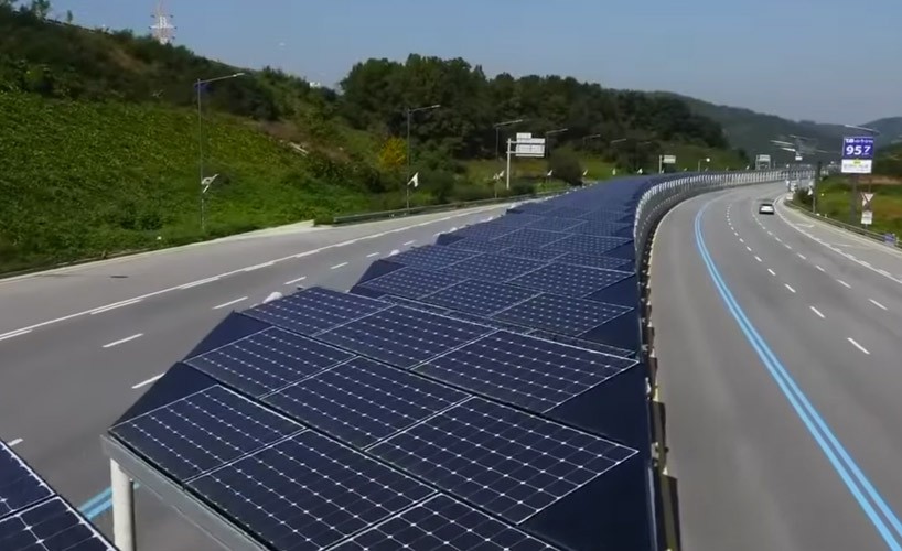solar panel covered bikeway in korea offers protection and power