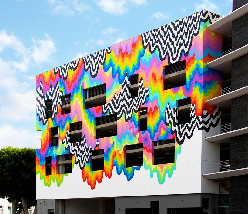 jen stark oozes drippy, technicolor mural across california building façade