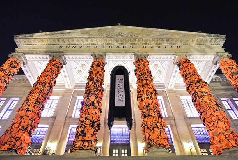 ai weiwei wraps berlin's konzerthaus with 14,000 life jackets