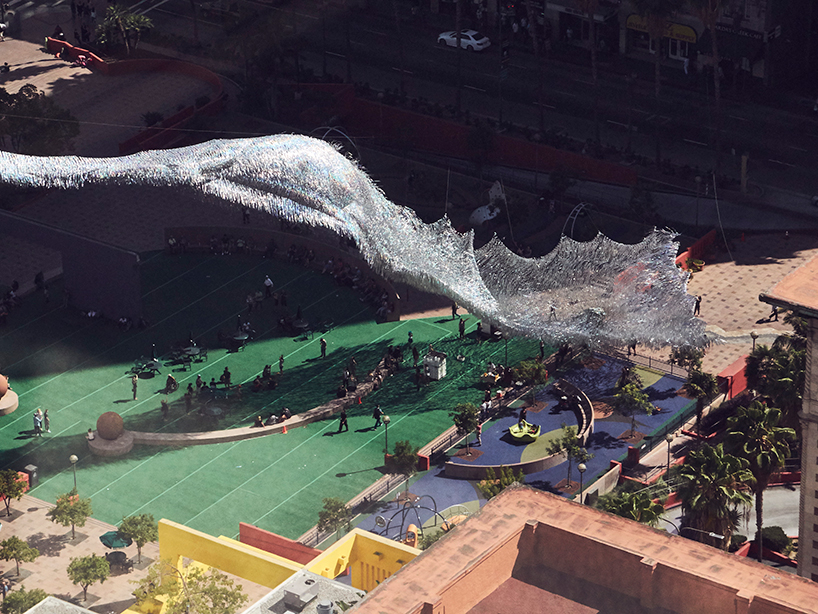 patrick shearn's liquid shard glistens above LA's pershing square