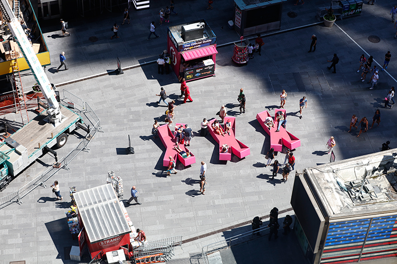 j. mayer h. sets 'XXX' street furniture in new york's times square