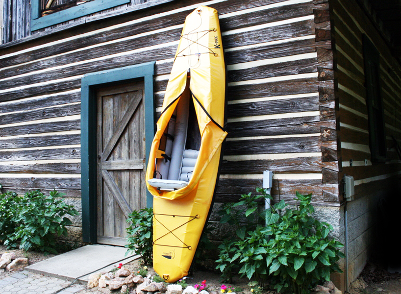 k-pak folding boat unfolds from a backpack in minutes