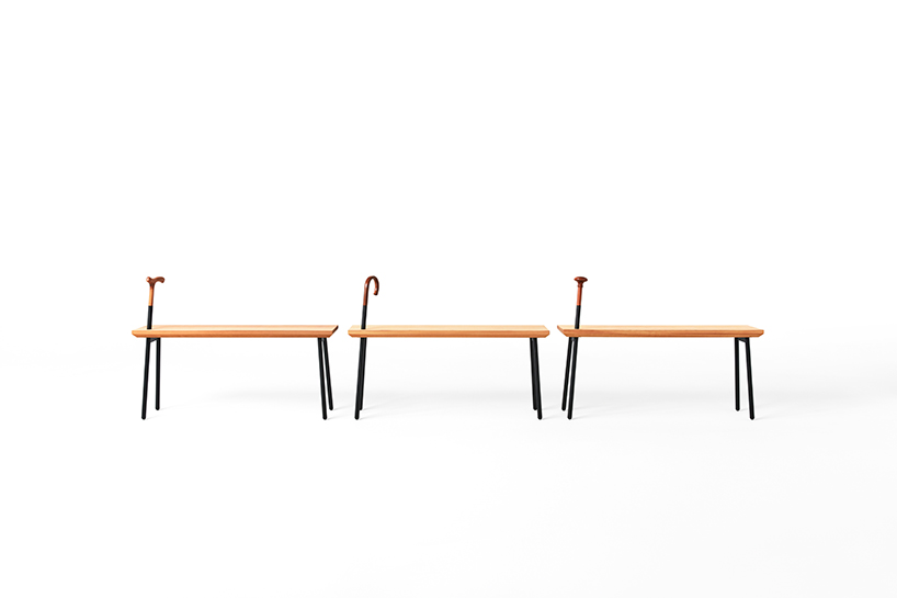TORAFU architects' dōzo bench is both a seat + walking stick