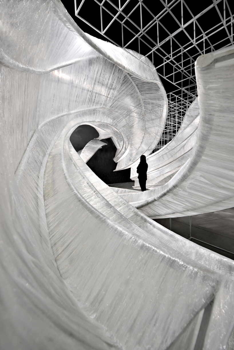 pone architecture's woven 'transparent shell' pavilion