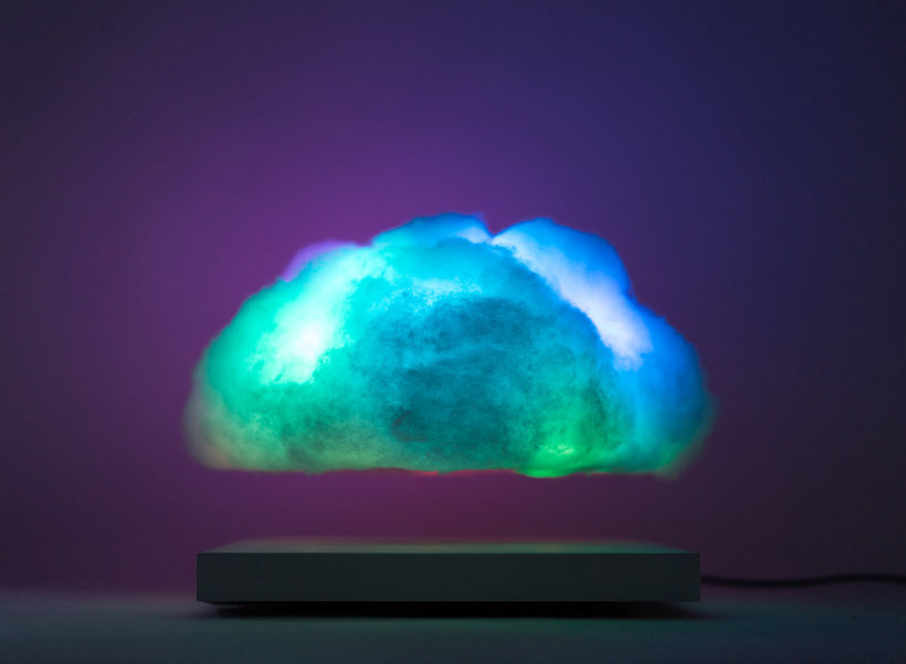 this floating cloud lamp magnetically levitates and pulses as music plays