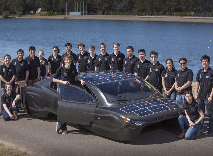 electric automobile on the road to compete in 3000 km solar race