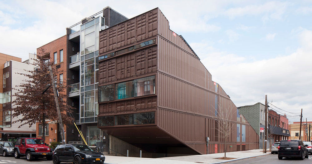 LOT-EK's carroll house in brooklyn is made from 21 shipping containers