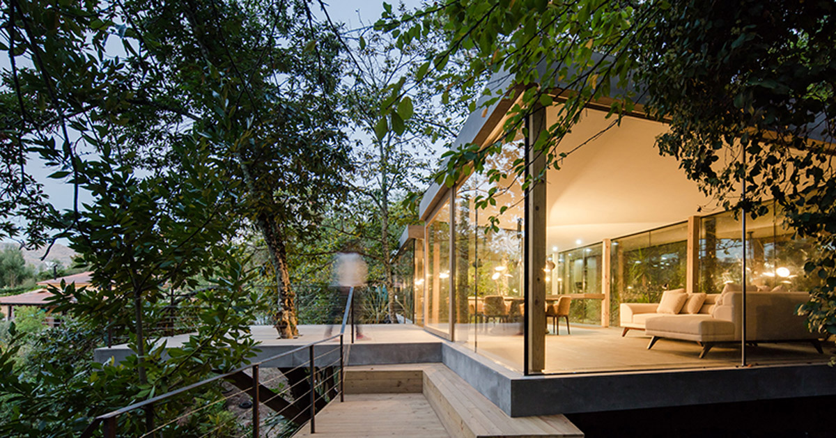 3r arquitetura's transparent house hidden amid chestnut trees
