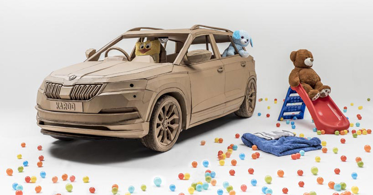 skoda's life-size cardboard car karoq replica is a kid's dream, by lazerian
