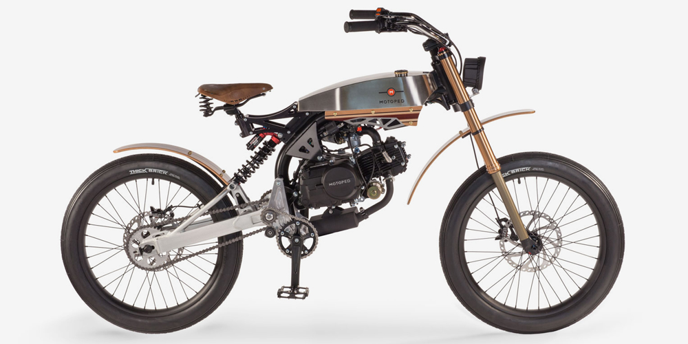 motoped's cruzer motorized bicycle travels over 240 km on a single tank