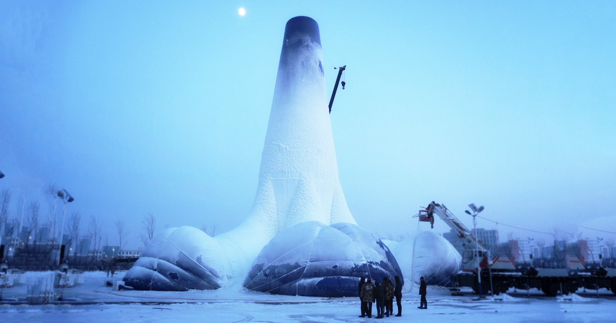 engineers build the world’s tallest ice tower in china