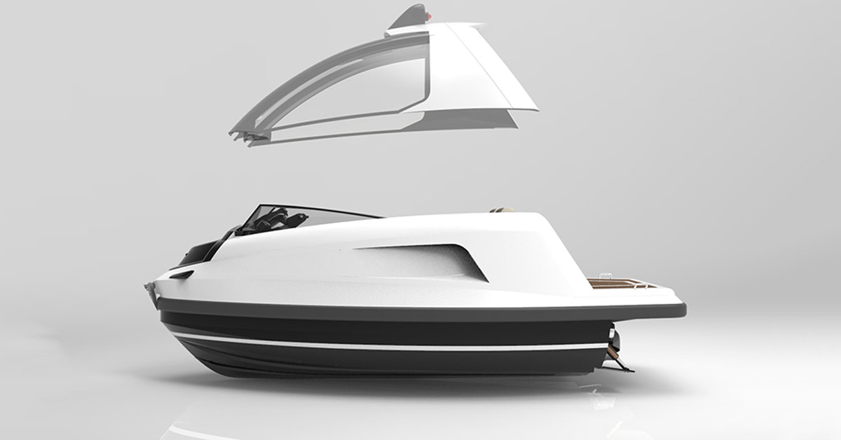 jet capsule's newest mini jet yacht has a removable roof