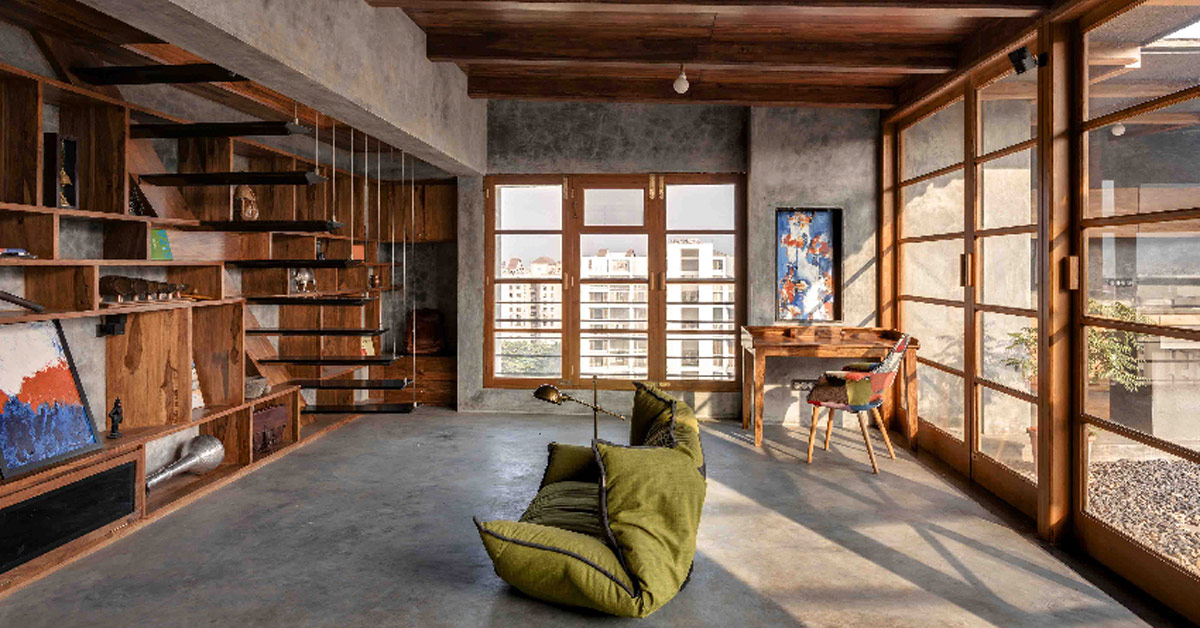 studio course designs a peaceful veranda on a roof in maharashtra, india