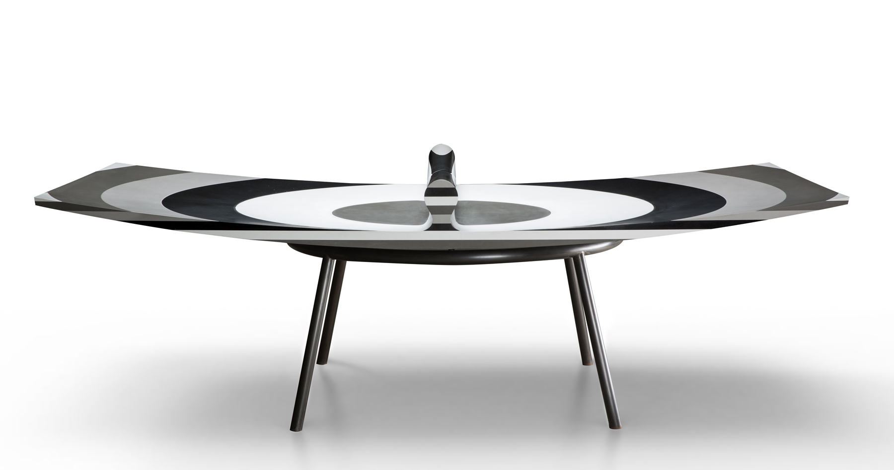 concave ping pong table by ron arad is designed to make rallies longer