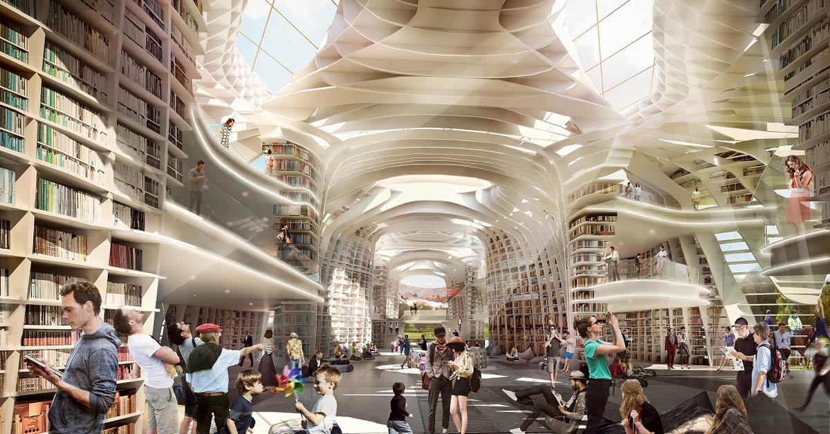 GAD's library in istanbul is a refuge made of overlapping shelves