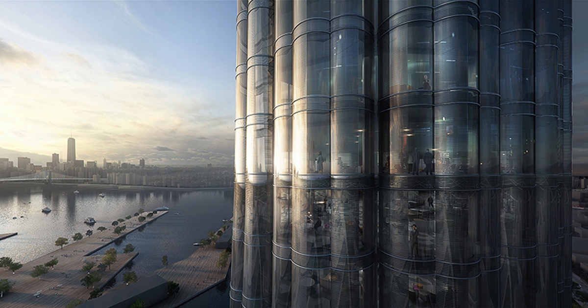 circadian curtain wall by hok is a curved glass façade that responds to ...