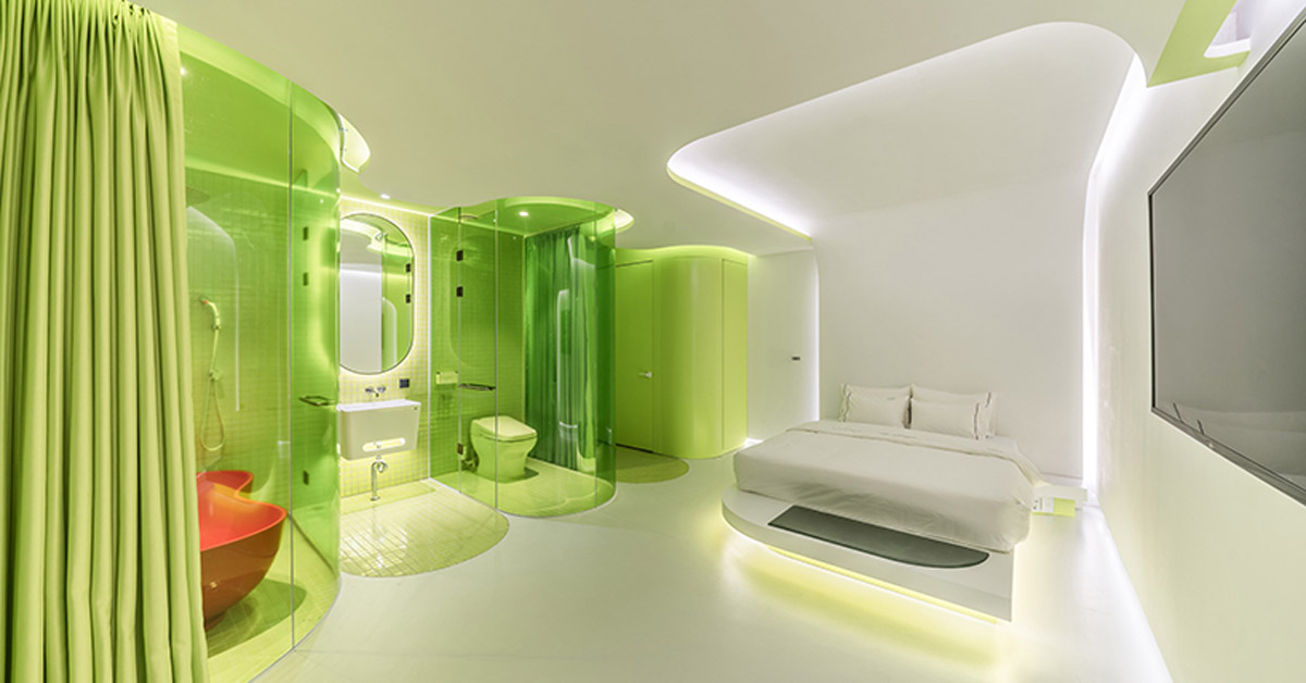 SML's lime-green suite resembles a futuristic spaceship cabin