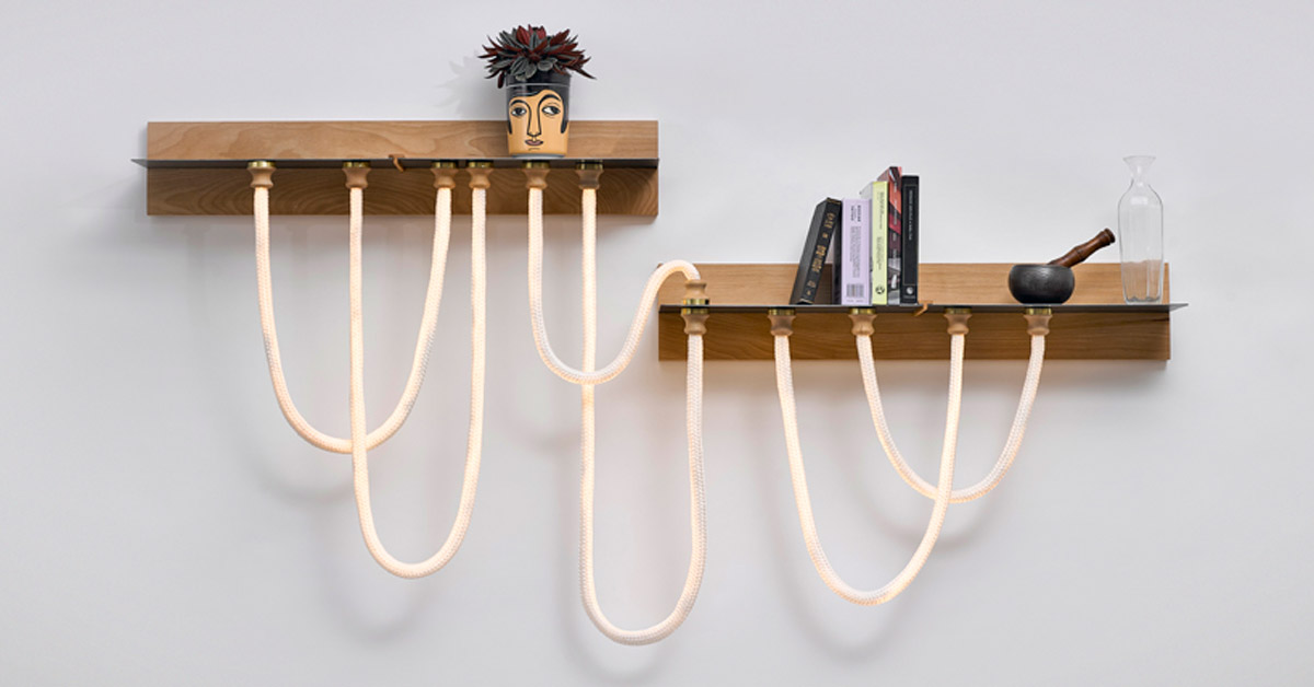studioknob reveals click, an interactive light fixture made of rope
