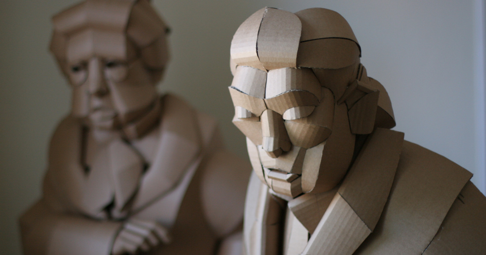warren king uses cardboard to sculpt villagers of his ancestral home