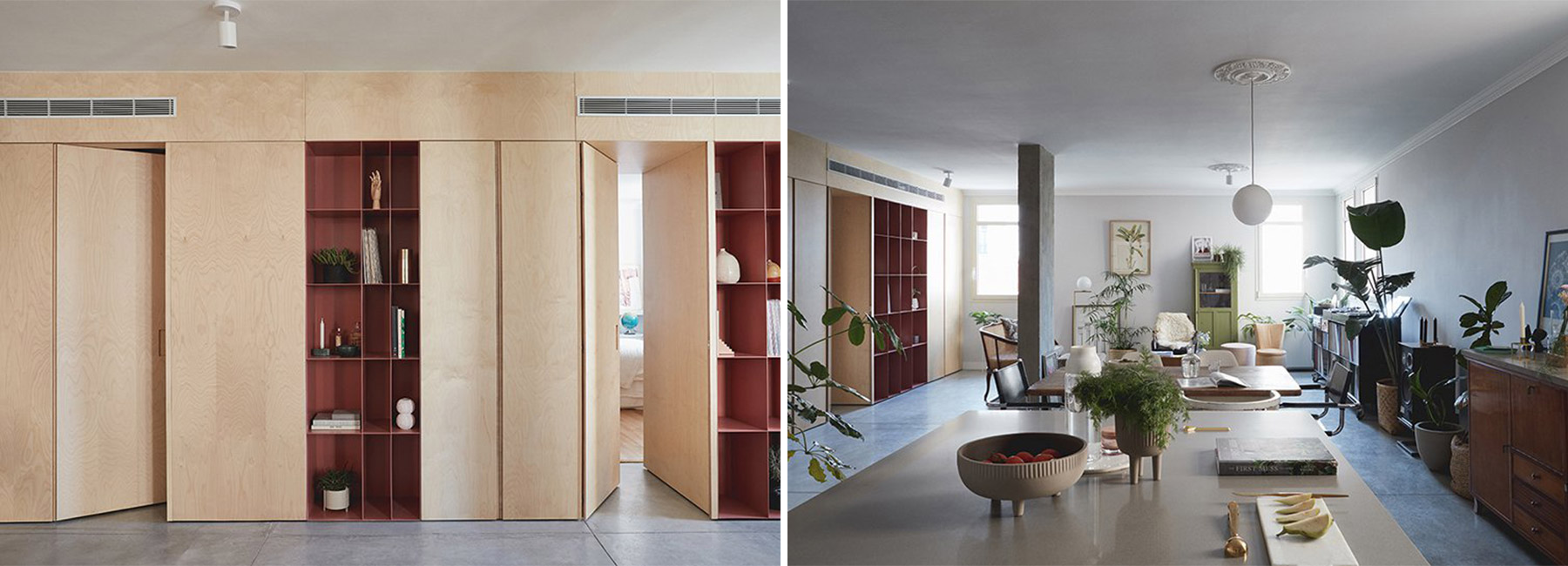 this apartment in tel aviv uses a wooden storage unit to separate ...
