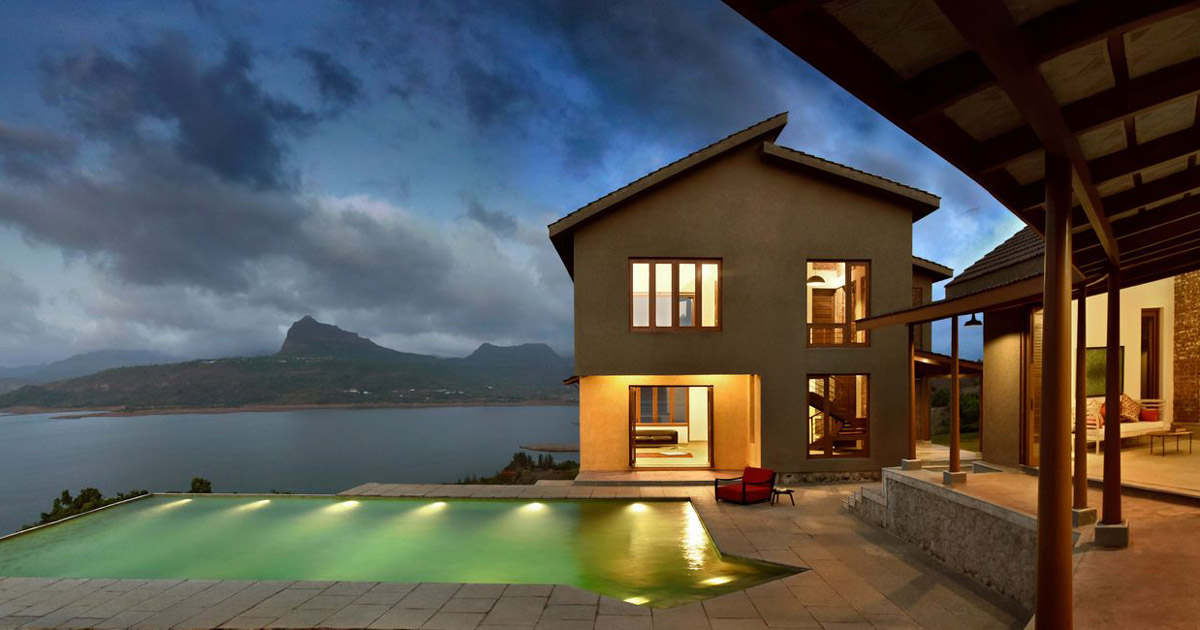 studio PKA builds '5 element house' to the contours of the land in india