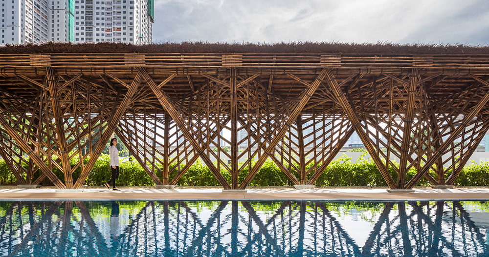 VTN architects introduces the hyperbolic vinata bamboo pavilion to hanoi