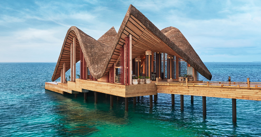 this luxury resort draws from the maldives' vernacular architecture