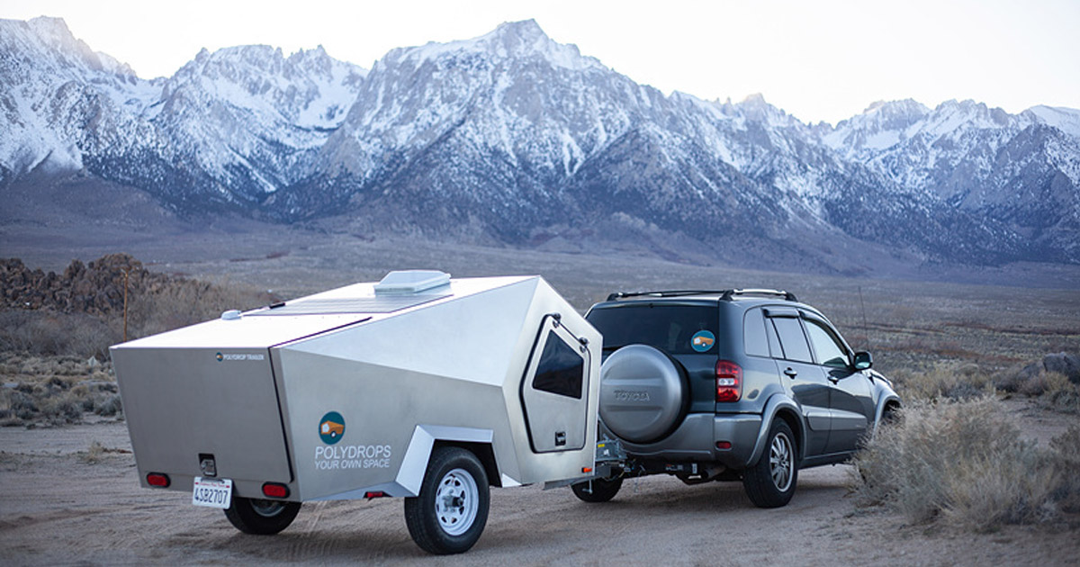 the polydrop trailer is a portable living space for comfortable travelling