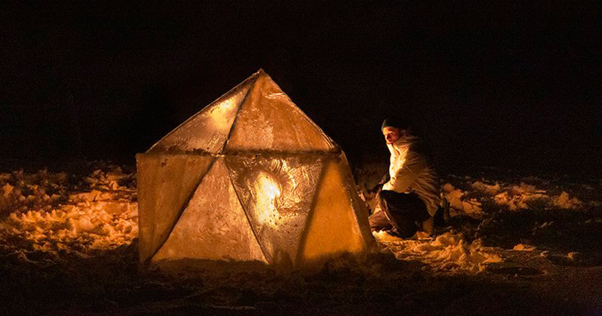 nikolas and lukas bentel construct the geodesic igloo from sheets of ice