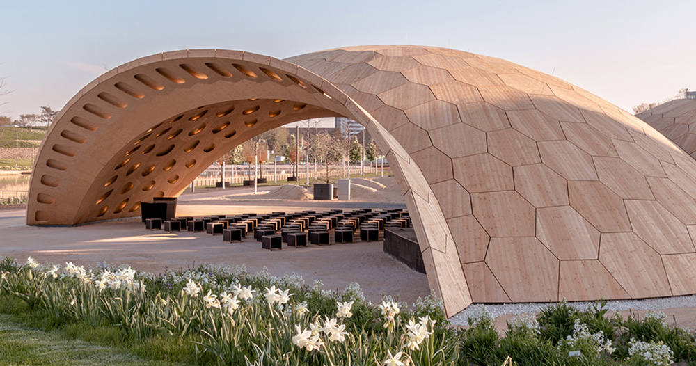 BUGA wood pavilion comprises segments that fit together like a puzzle