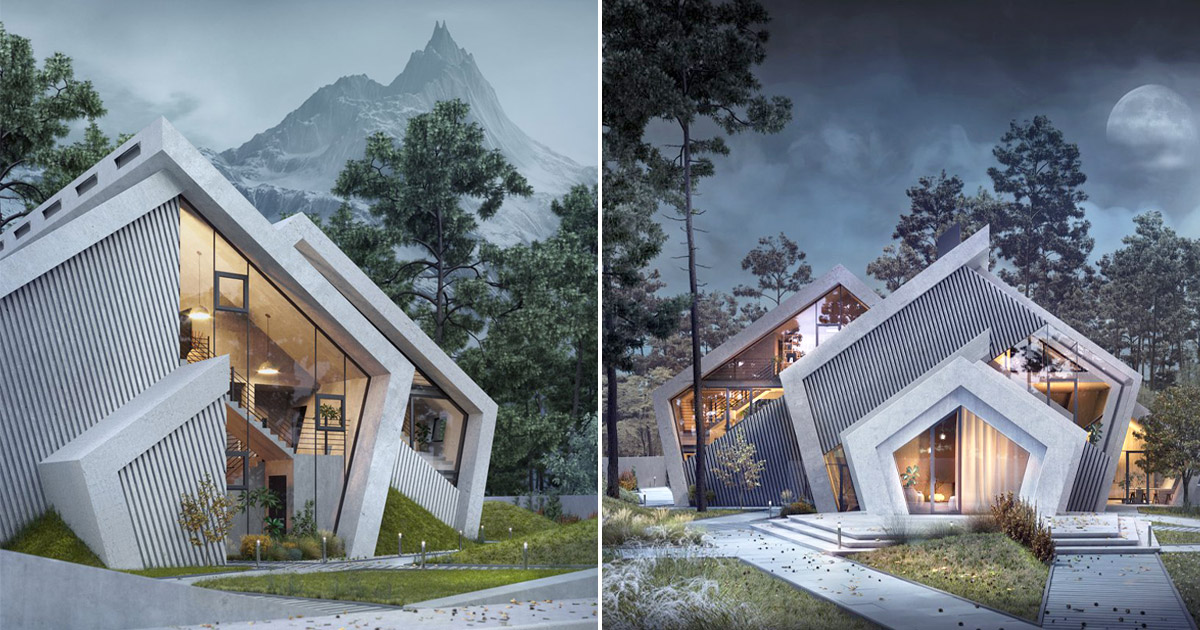 the concrete 'pentahouse' by wamhouse is inspired the shape of mountains