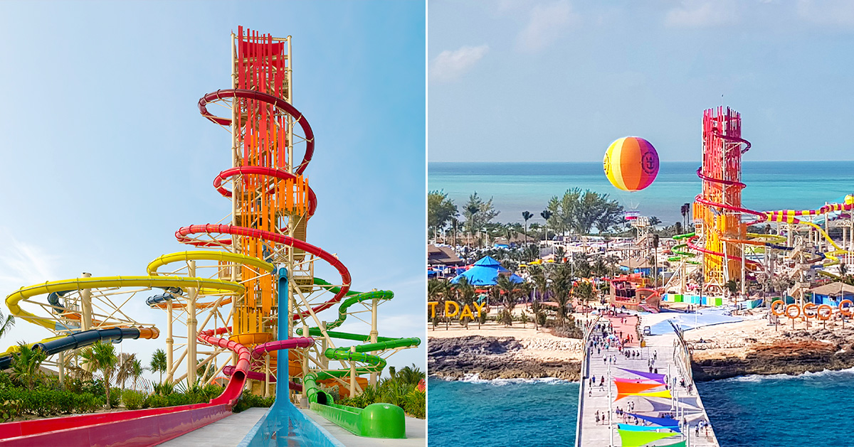 Private Island Waterpark Features Colorfully Clad 135 Foot Tall Waterslide