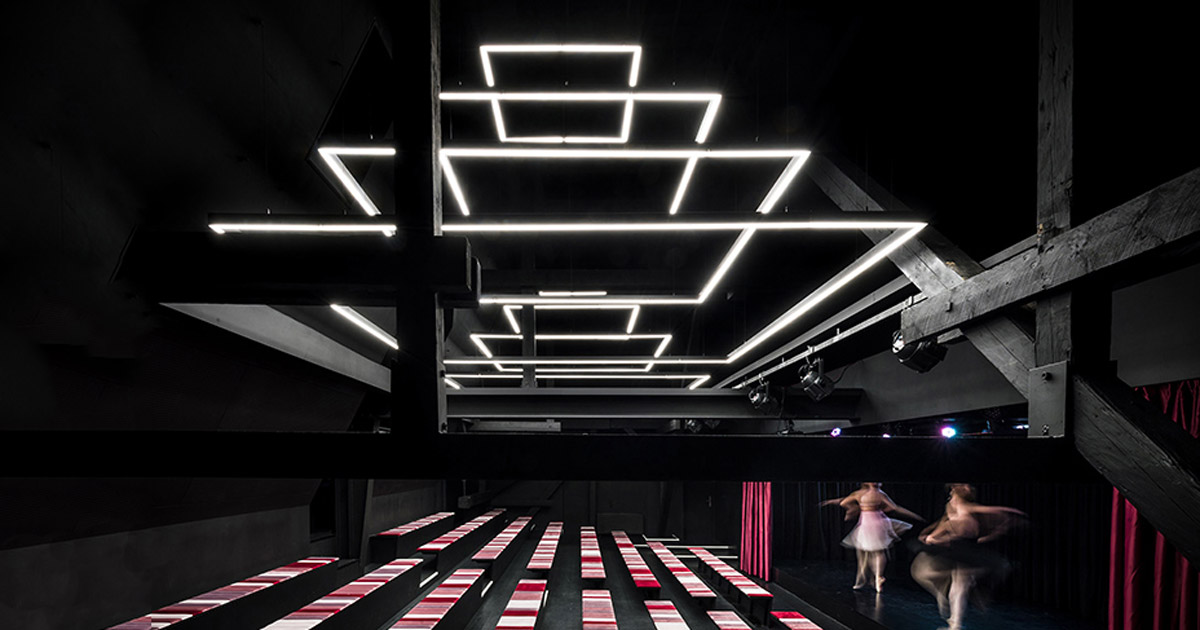 light pyramids adorn black box theater in slovenia by kosi in partnerji