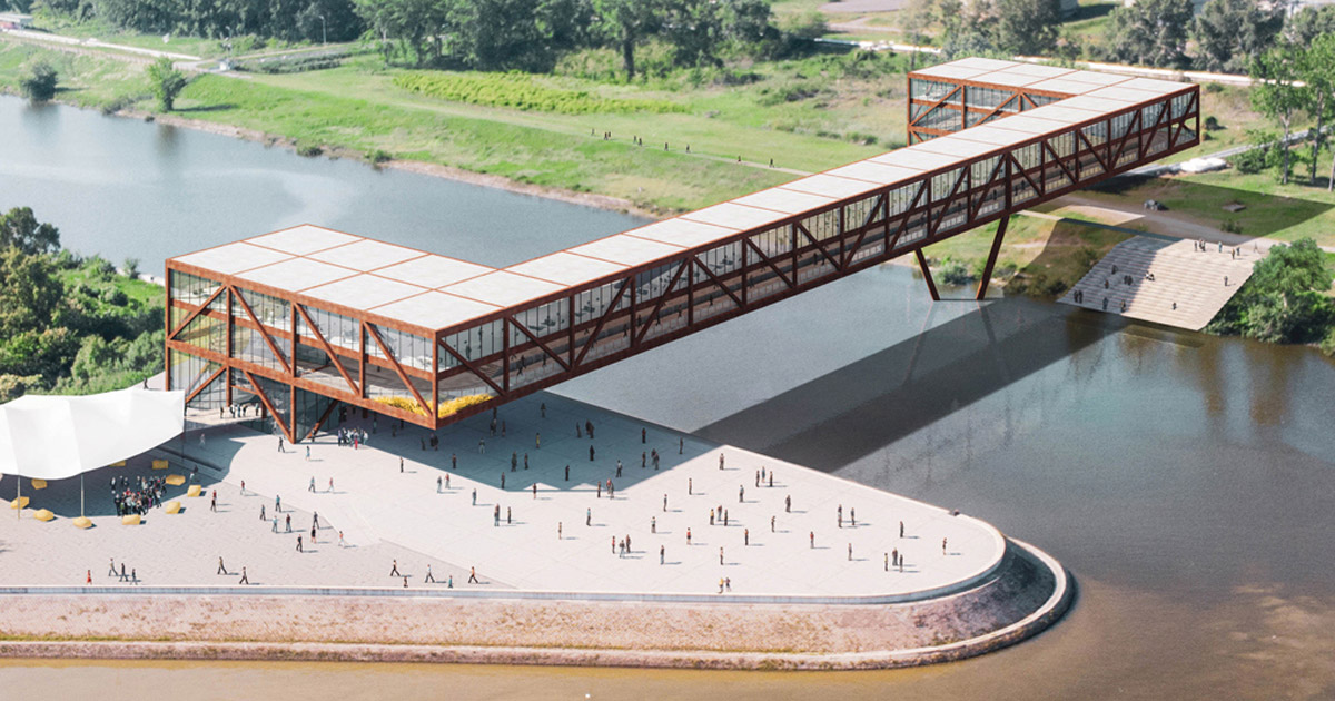 arcvs proposes a bridge housing hotel and office spaces floating over ...