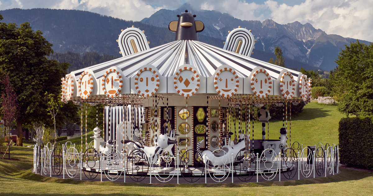 jaime hayon creates a fantastical crystallized carousel for swarovski