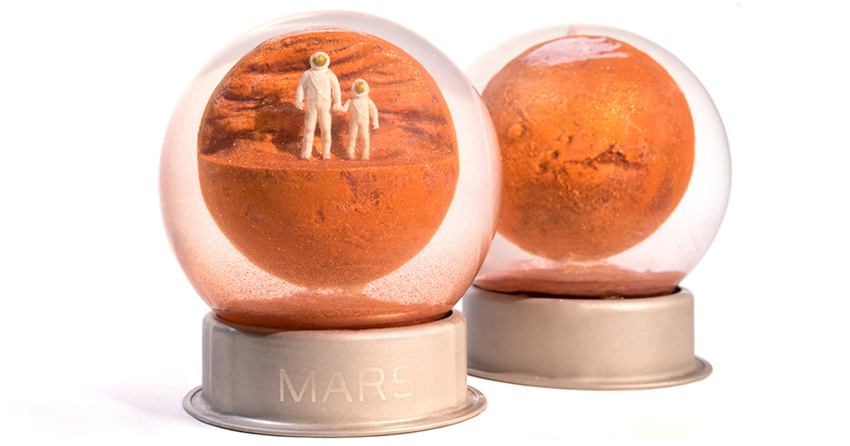 dan abramson's mars dust globe depicts the planet's signature red storms