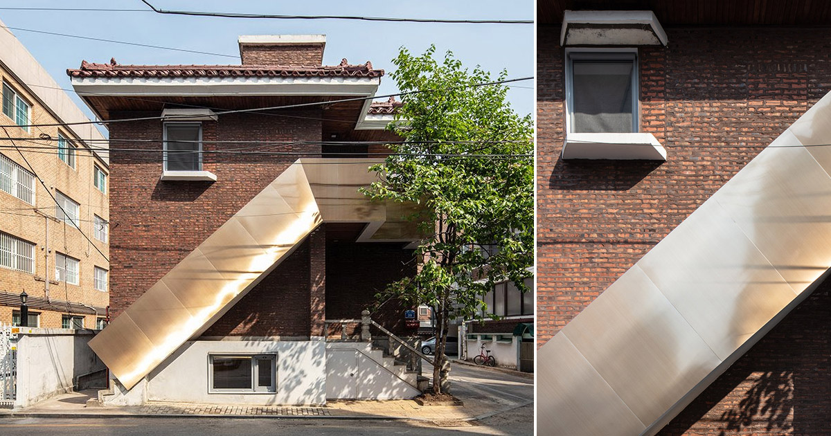 stpmj adds stainless steel panels to the front of salon guui in seoul