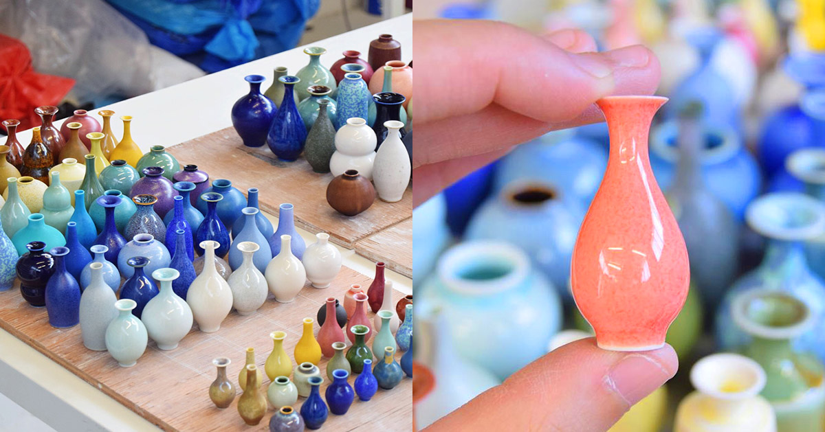 artist yuta segawa hand-throws thousands of tiny ceramic vases