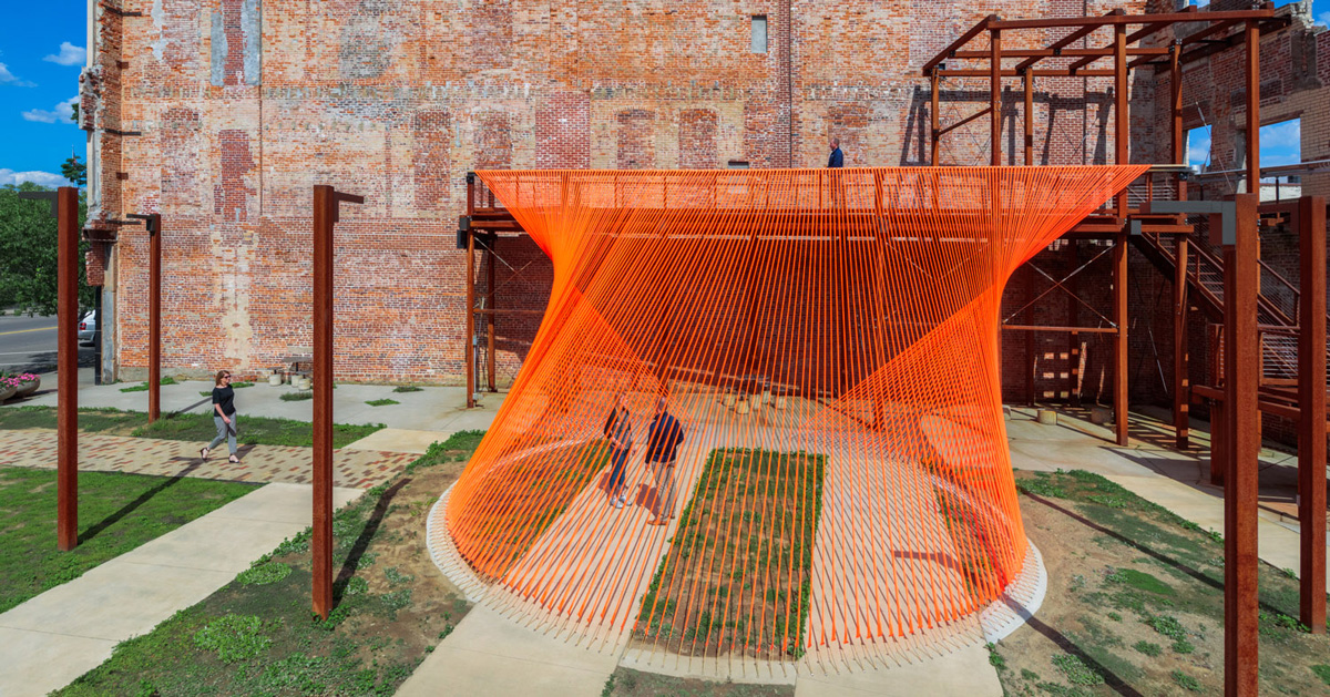 behin ha builds temporary shade installation in ohio using scrap mesh ...