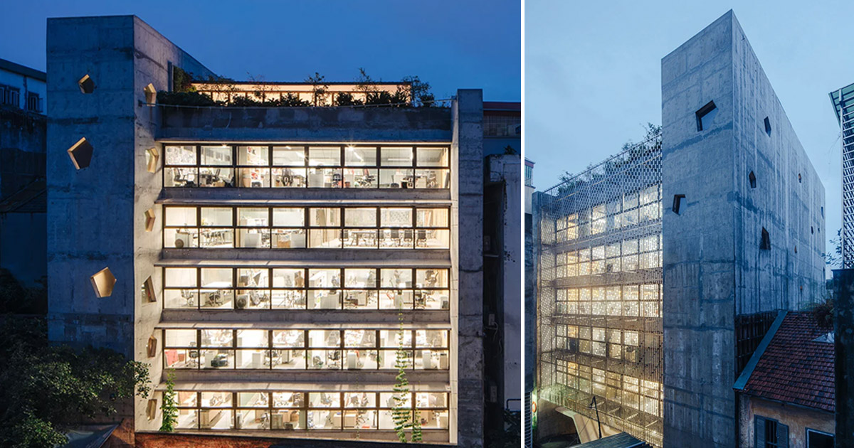 G8A architects uses concrete and mesh façades to build office in vietnam