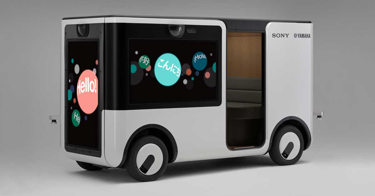 sony and yamaha design driverless cart and mobile advertising board