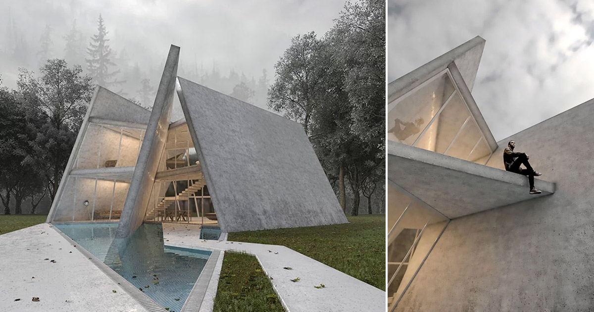 MADO architects envisions oblique walls of concrete for villa in iran