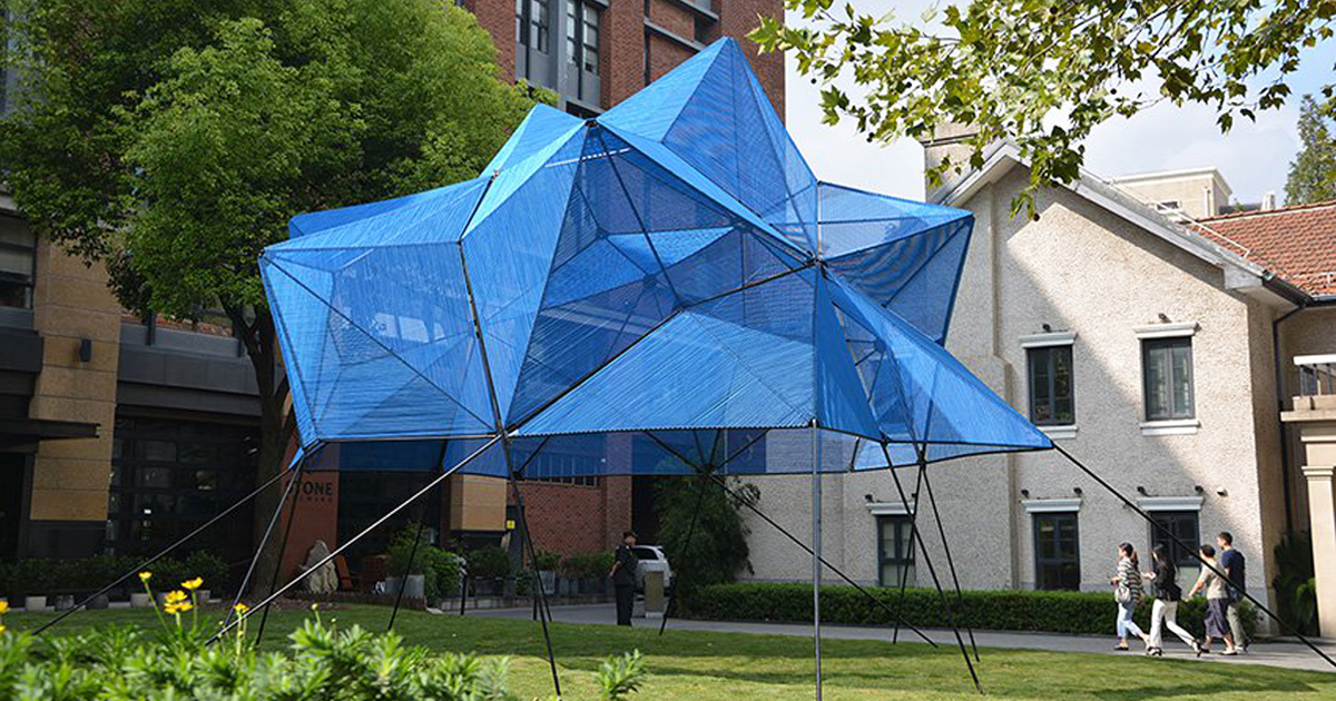 atelier yokyok builds the cobalt muffin pavilion to 'float' over shanghai